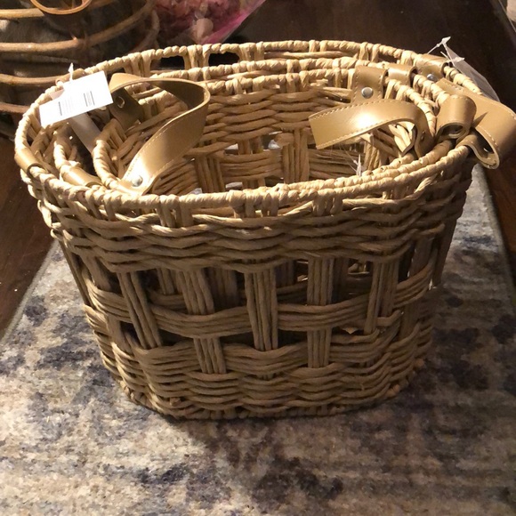 Accents | 3pc Light Brown Woven Storage Baskets With Faux Leather ...